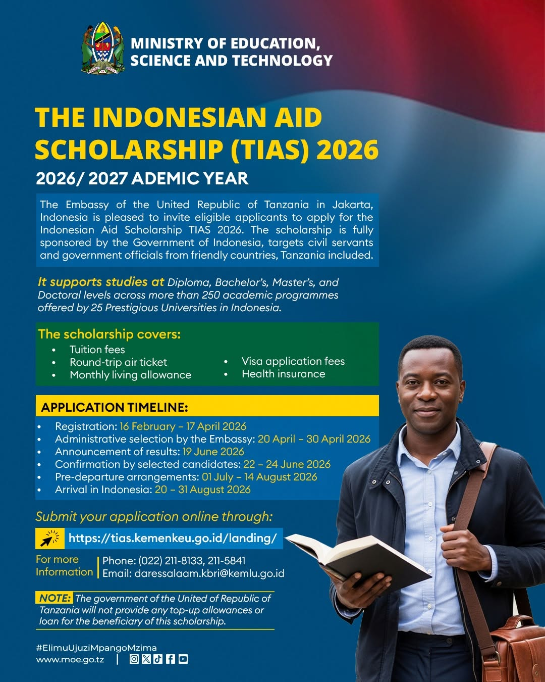 Indonesian Aid Scholarship (TIAS) 2026 for Tanzanians
